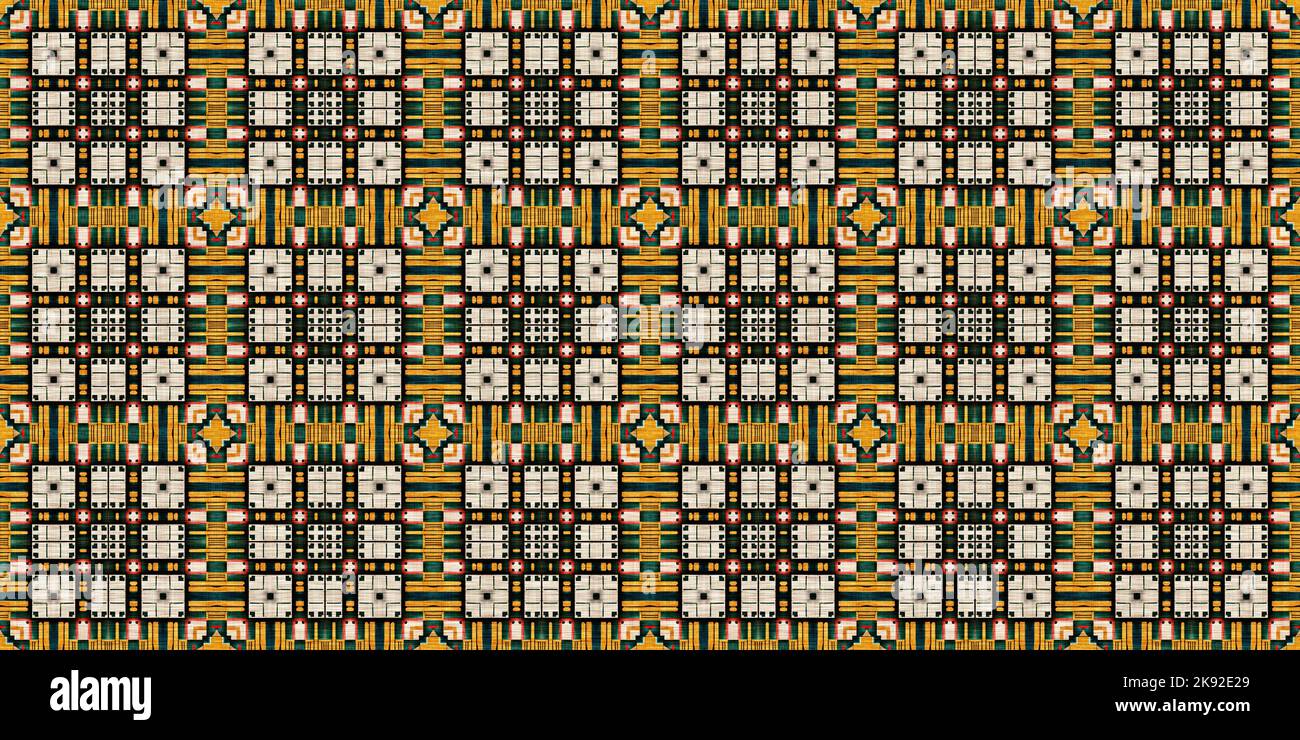 Traditional tile mosaic seamless border pattern print. Fabric effect ...
