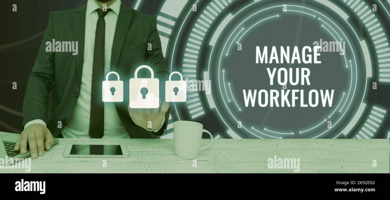 Text caption presenting Manage Your Workflow. Conceptual photo Workforce organization and ...