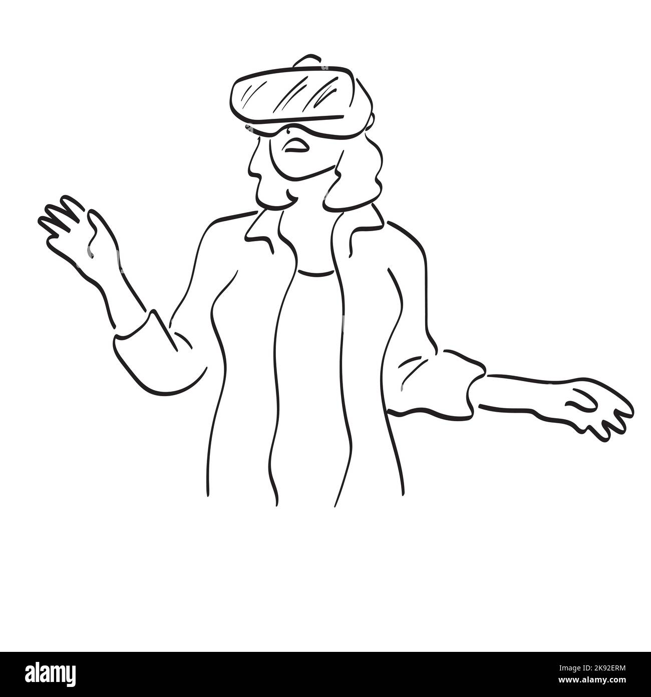 line art woman wearing vr glasses illustration vector hand drawn ...