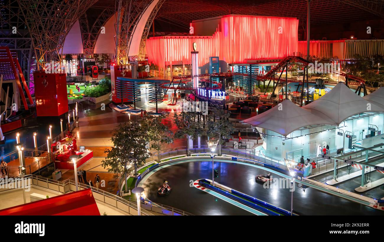 Abu Dhabi, UAE - February 2022: Interior view of Ferrari World Motor racing-themed complex ...