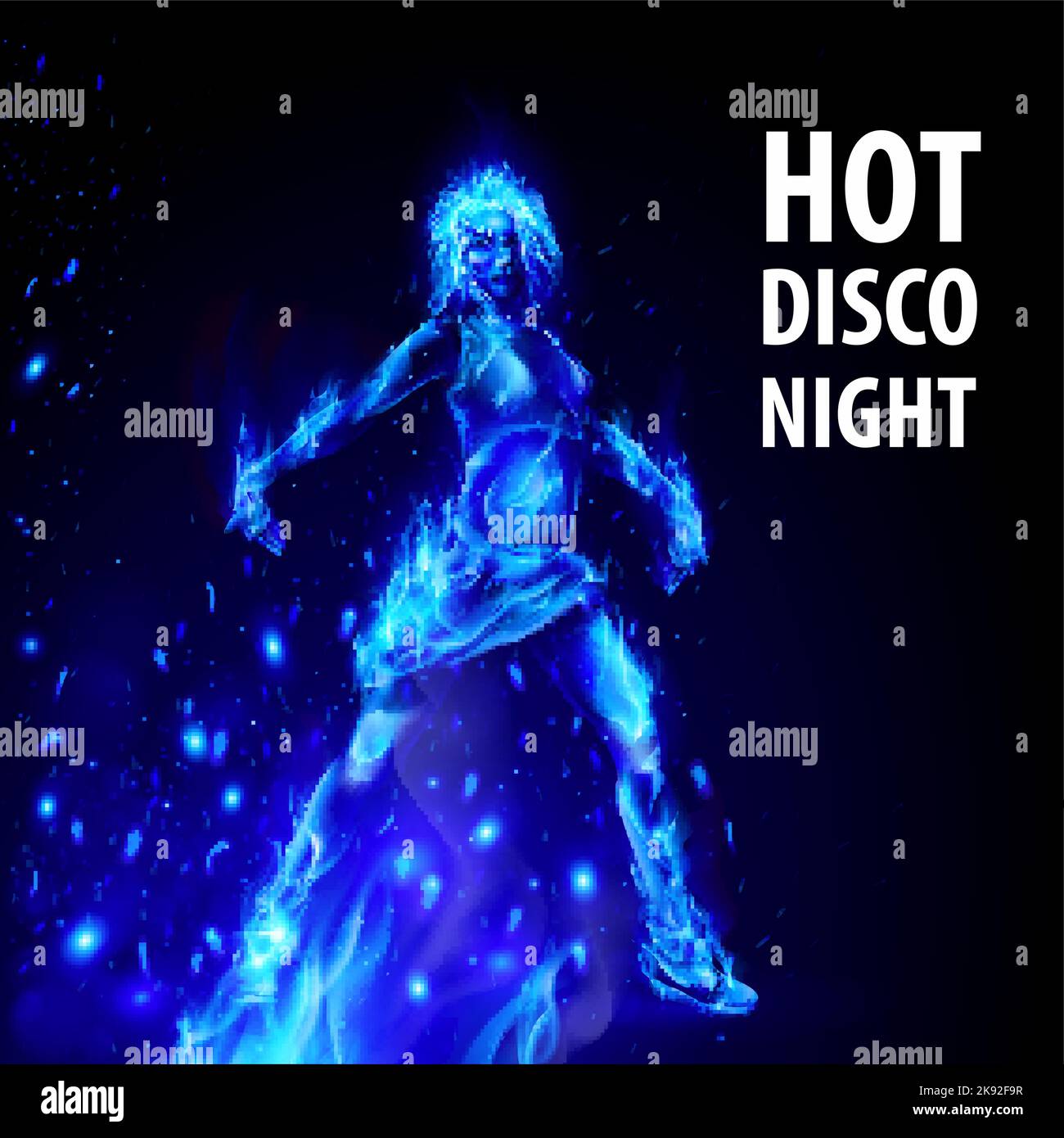 Dancing Hot Girl in Blue Fire on Black Background. Hot disco Night ...