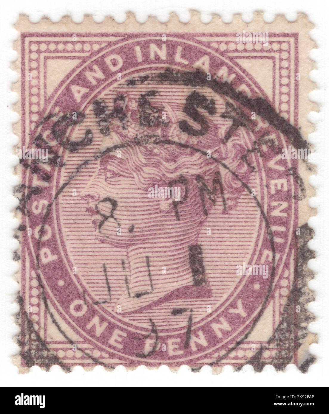 UNITED KINGDOM - 1881: An 1 pence lilac postage stamp showing portrait ...