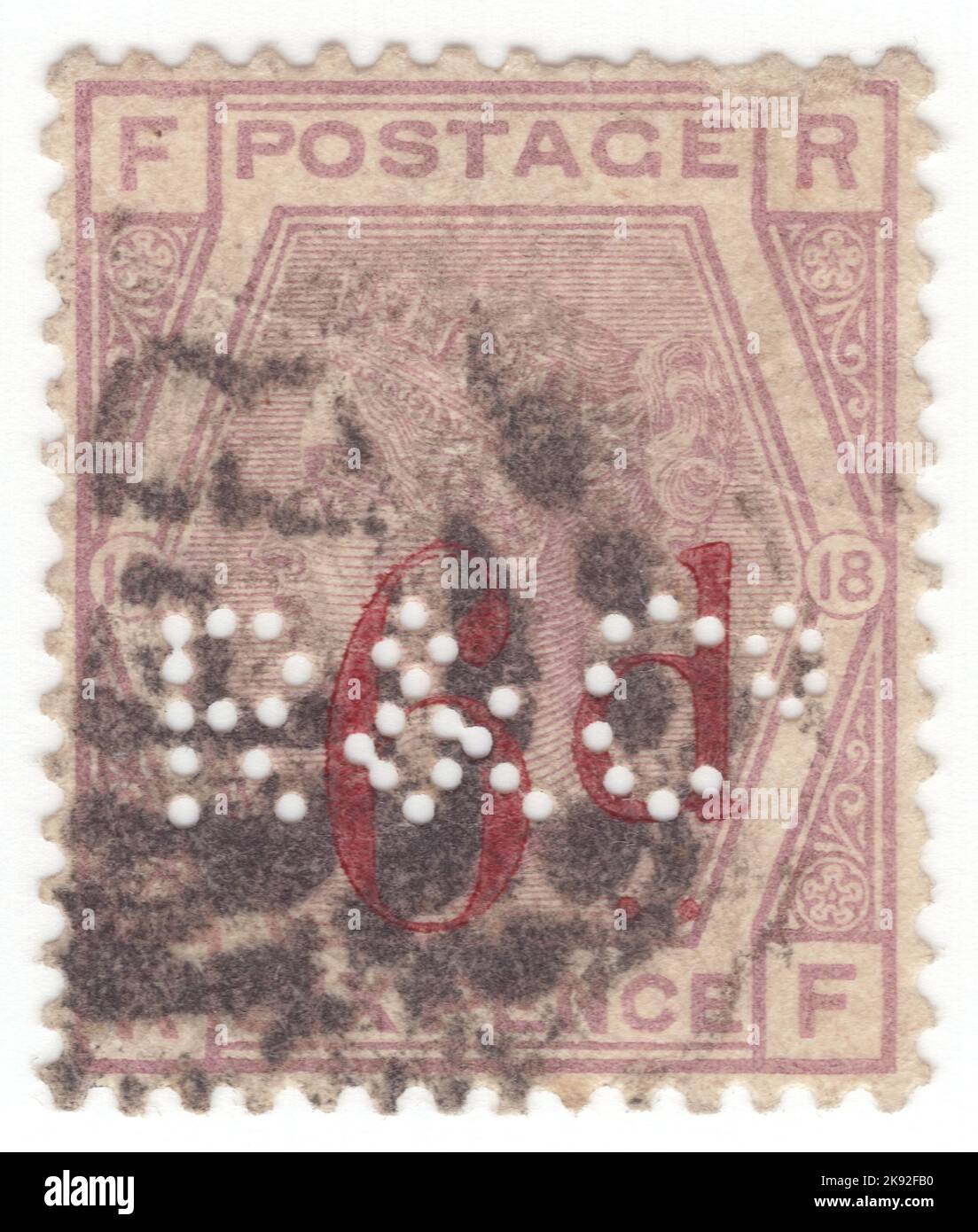 UNITED KINGDOM - 1883: An 6 pence on 6 pence violet postage stamp ...