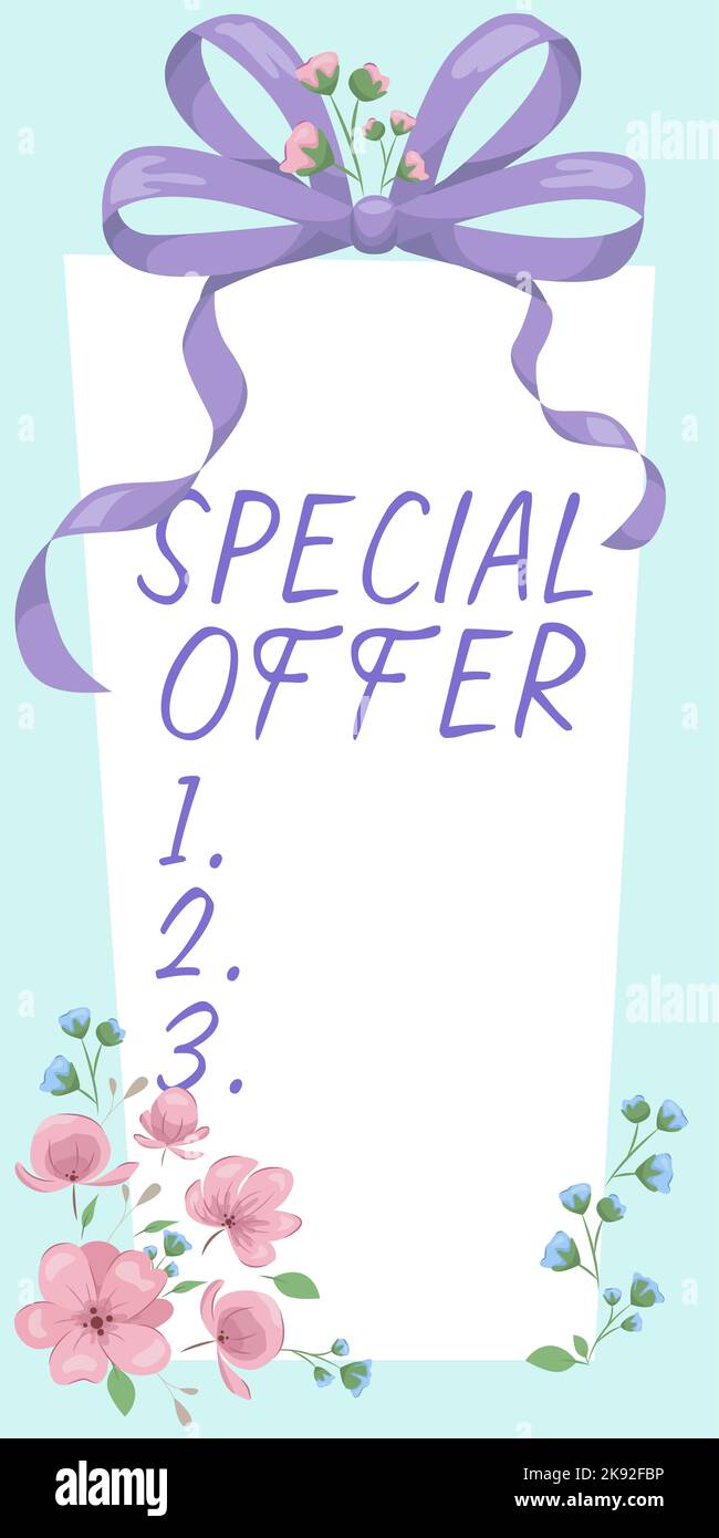 Hand writing sign Special Offer. Word for selling product or service at ...