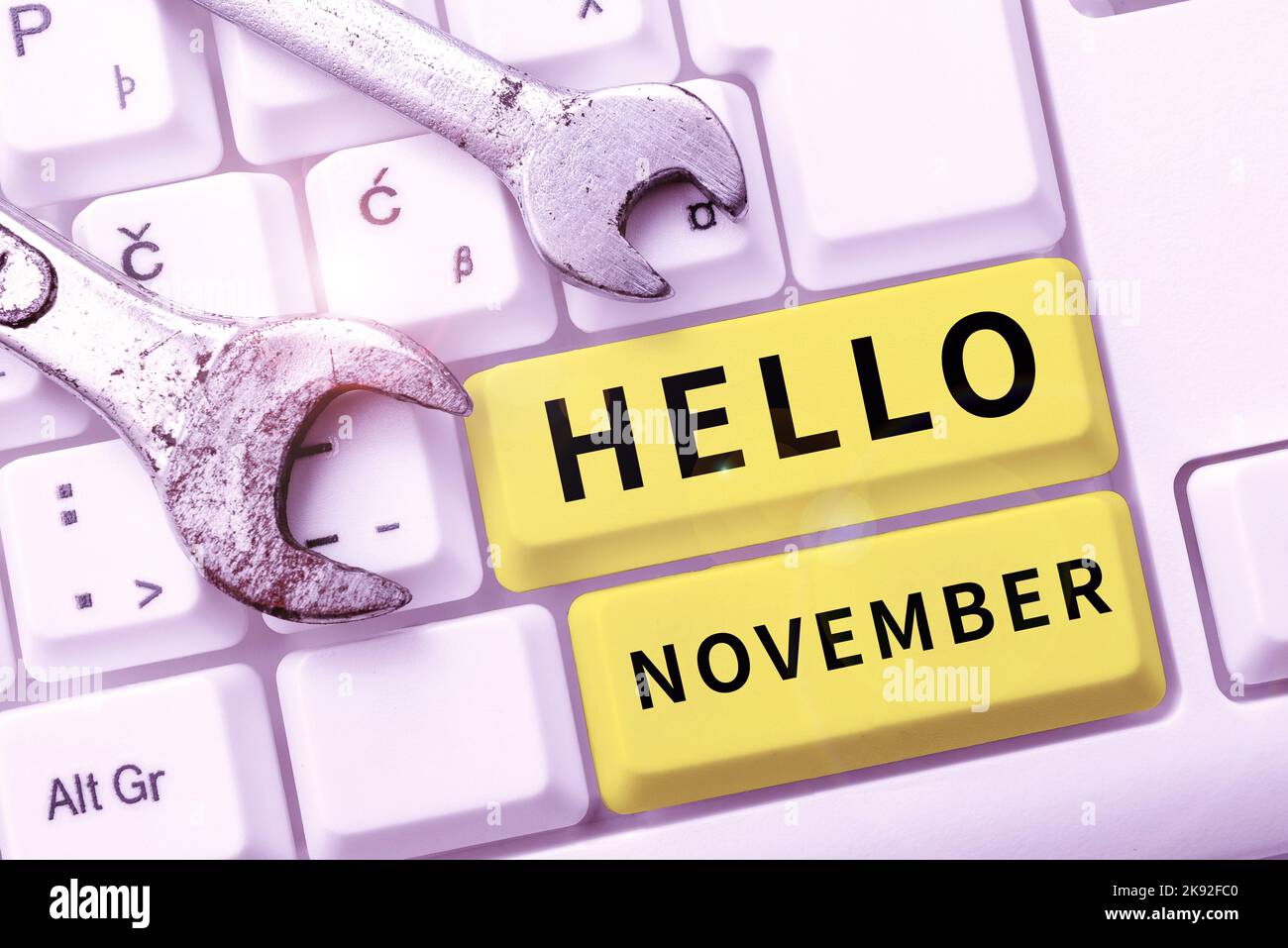 Text caption presenting Hello November. Business overview greeting used ...