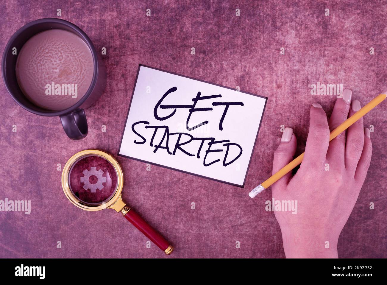 Conceptual caption Get Started. Word Written on to begin accomplishing or working on the tasks ...