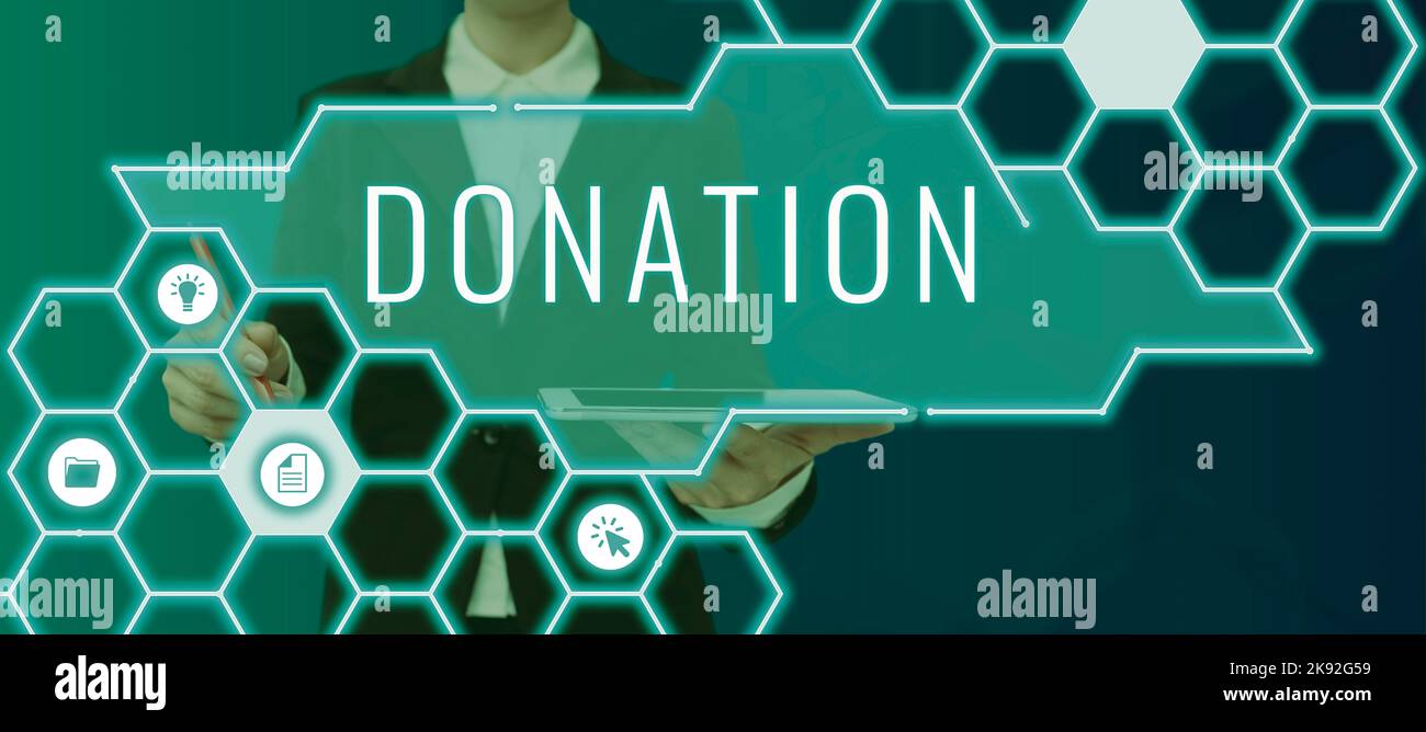 Text showing inspiration Donation. Conceptual photo the making of a ...