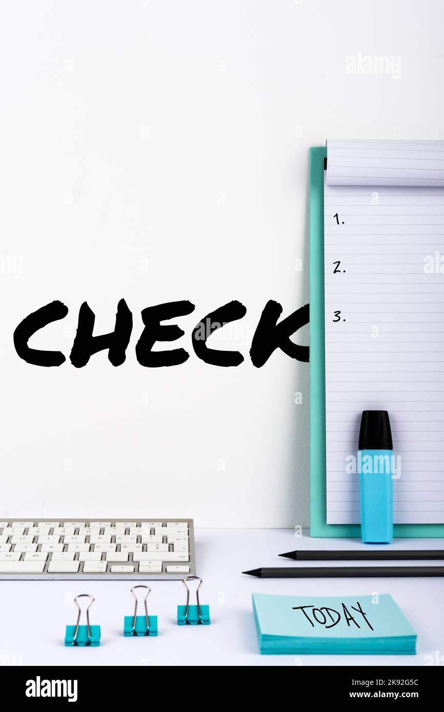 Text sign showing Check. Business overview examination to test accuracy ...