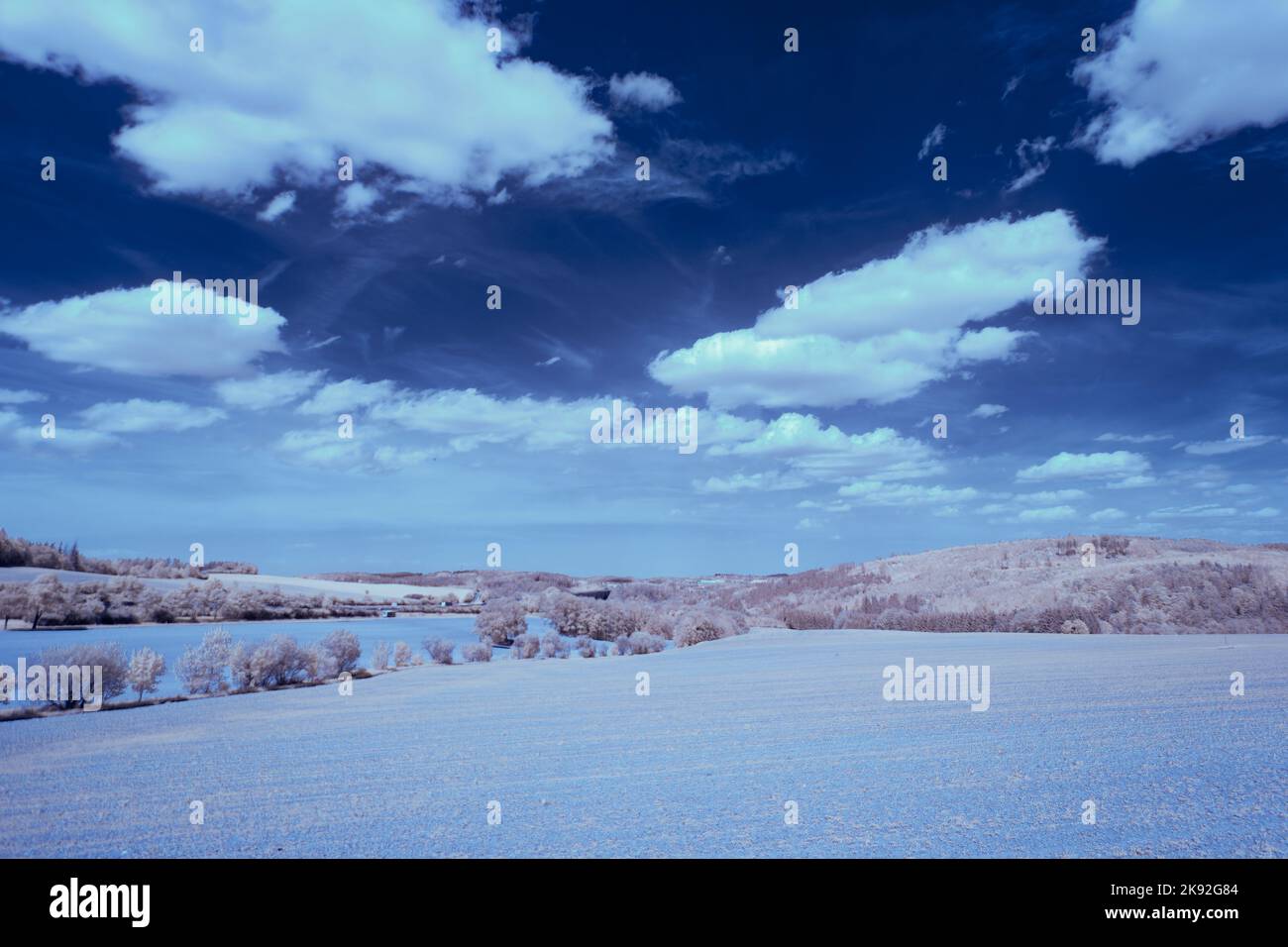 infrared photography - ir photo of landscape under sky with clouds ...