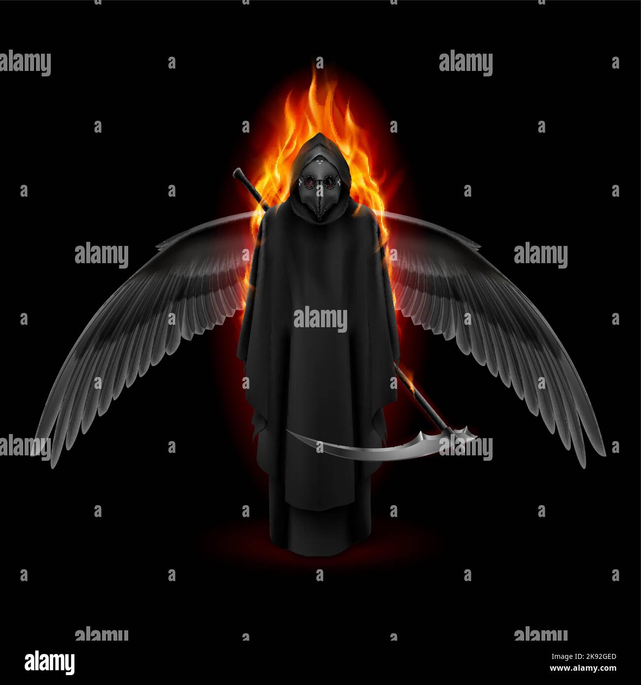Plague Doctor with Wings and Orange Flame. Medieval Death Symbol Plague ...