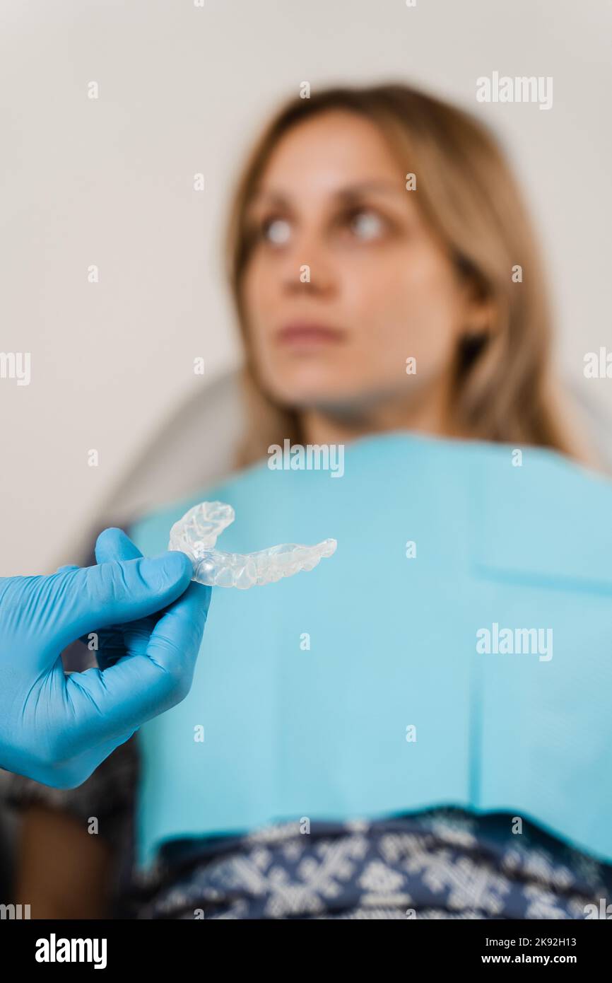 Clear aligner for bite correction and shape of teeth close-up ...