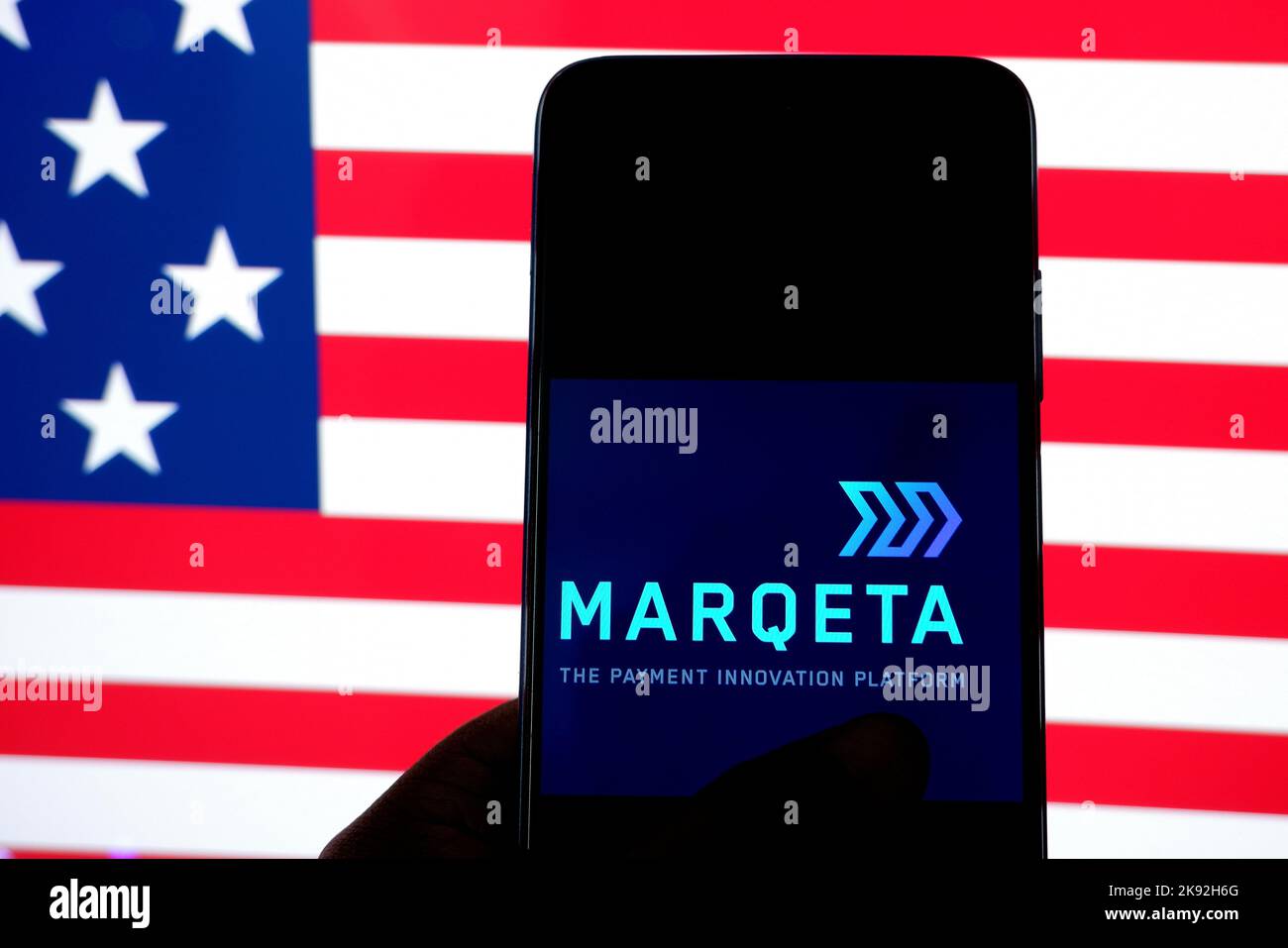 In this photo illustration, a Marqeta logo is displayed on a smartphone ...