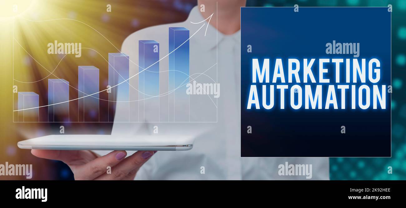 Hand writing sign Marketing Automation. Business overview software ...