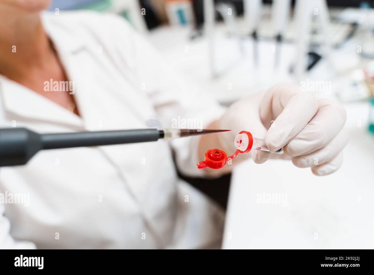 Using microdoser for blood analysis and test in laboratory. Medical ...