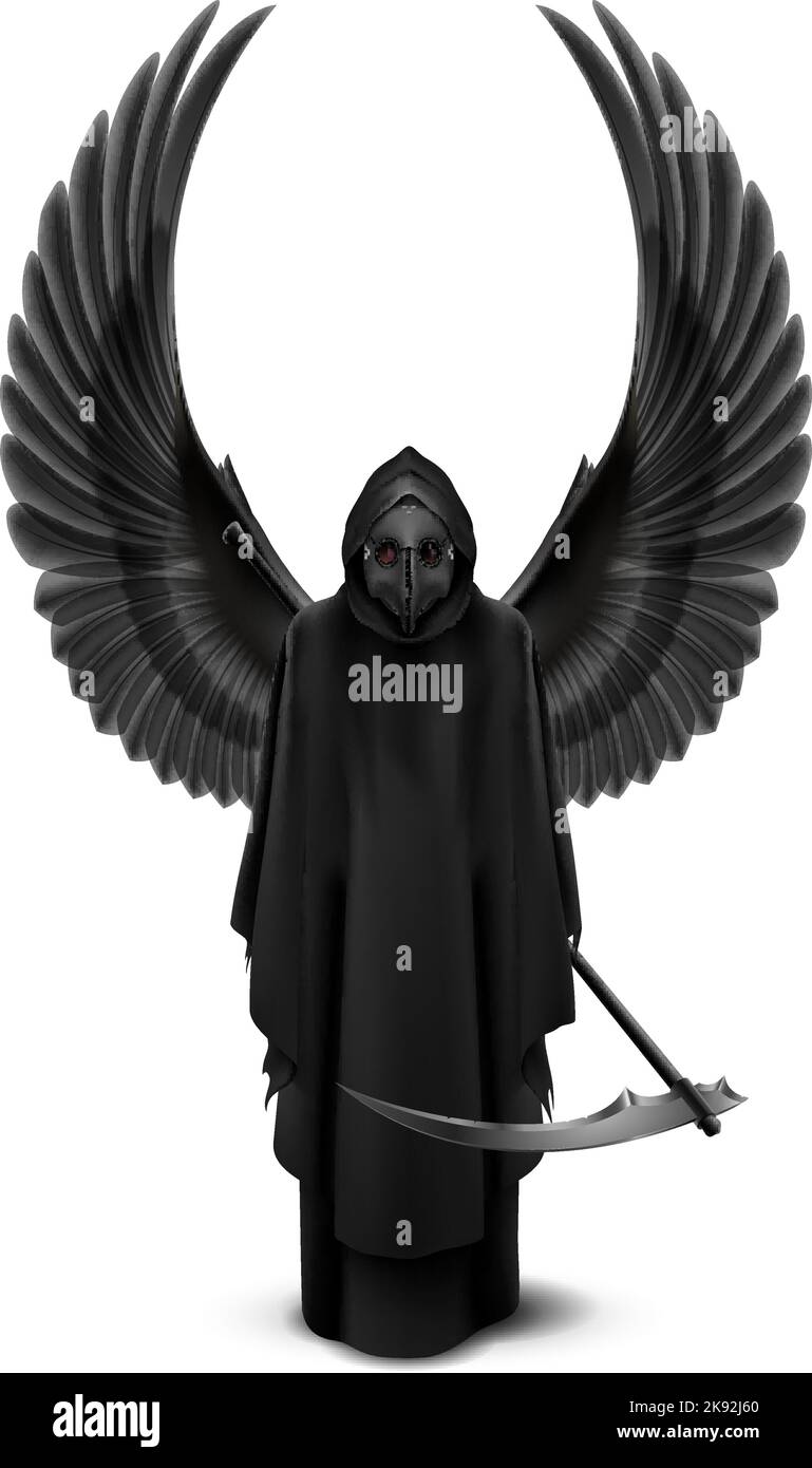 Plague Doctor with Two Wings up and a Scythe in His Hands. Medieval ...