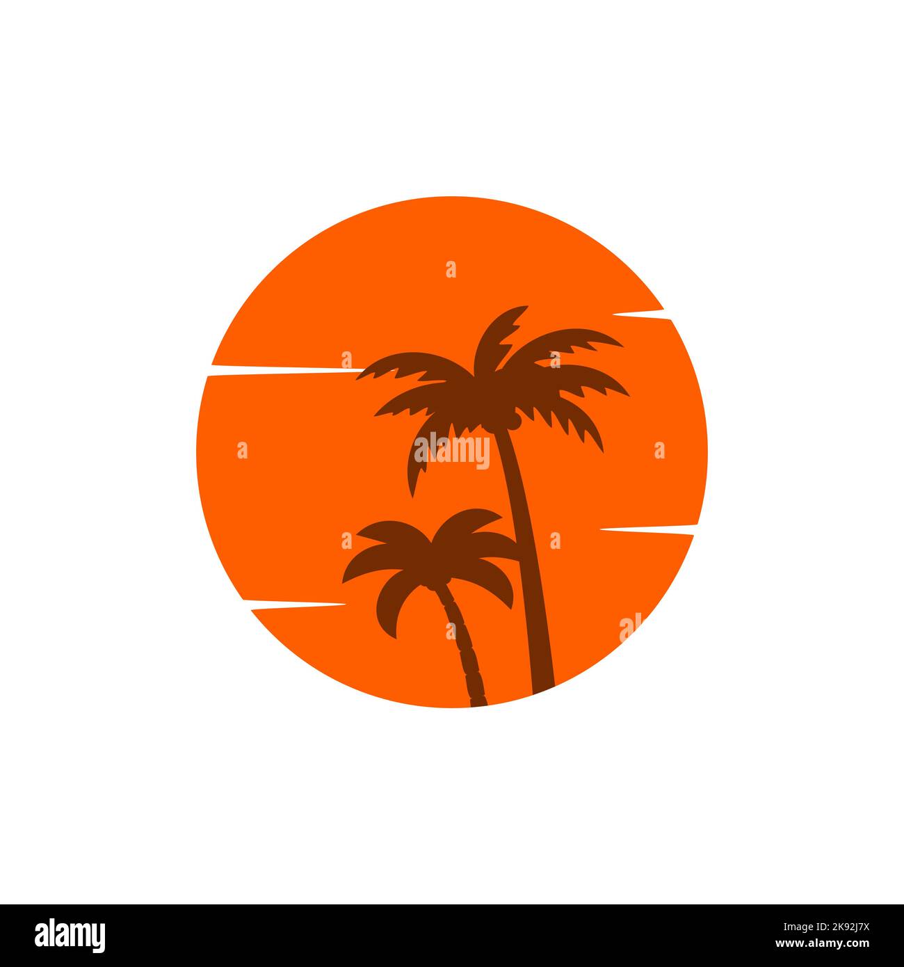 Palm sunset circle golden summer vector design travel icon. Palm golden ...