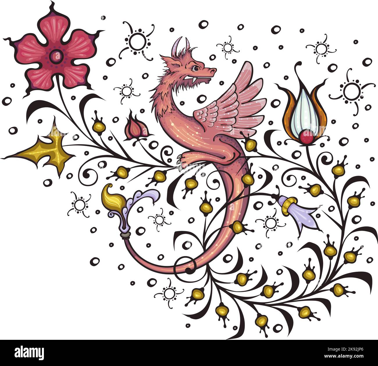 Dragon.Ancient book miniature.Medieval Stock Vector Image & Art - Alamy