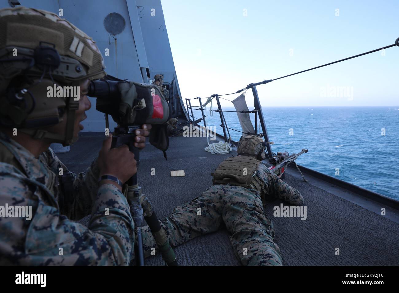 PACIFIC OCEAN (Sept. 01, 2022) – U.S. Marine Corps Sgt. Luis A. Segura, left, a small unit ...