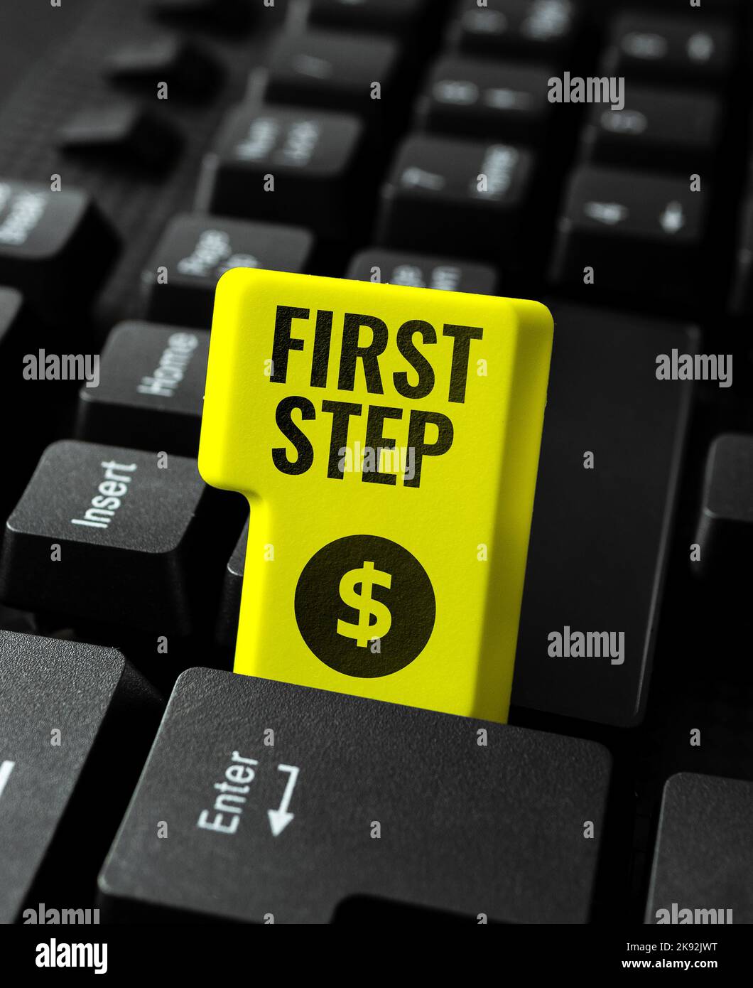Conceptual caption First Step. Word Written on Pertaining to the start ...