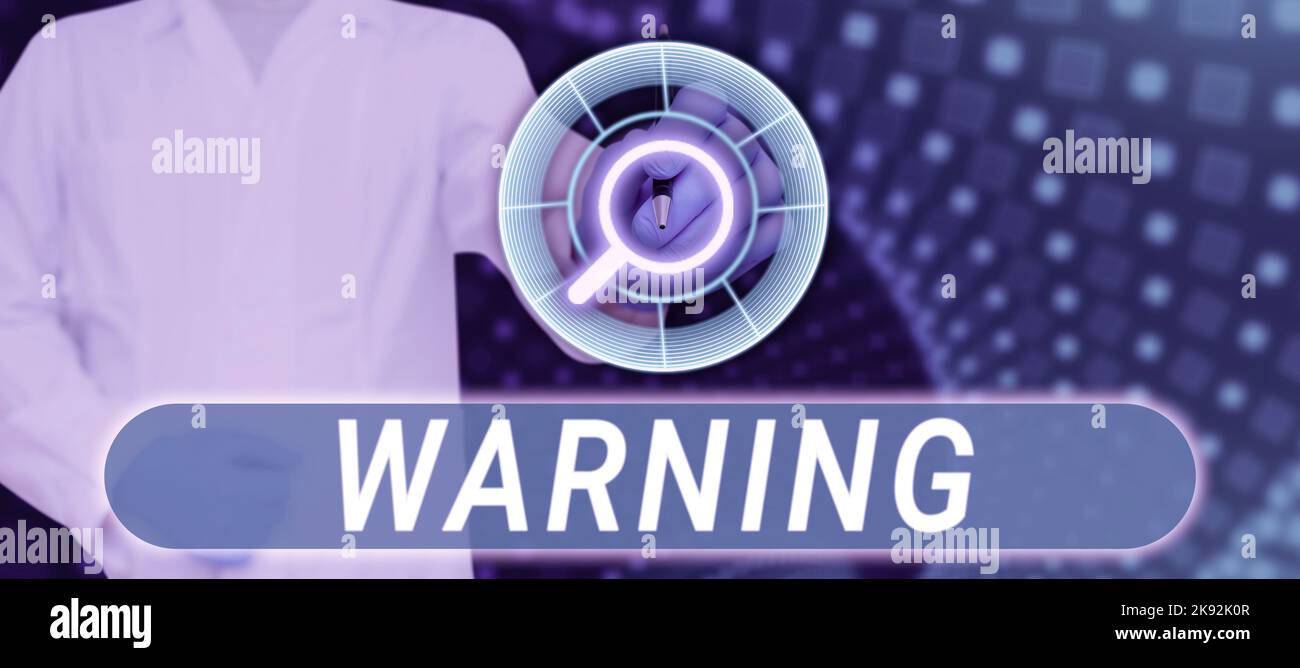 Conceptual caption Warning. Business idea statement or event that ...