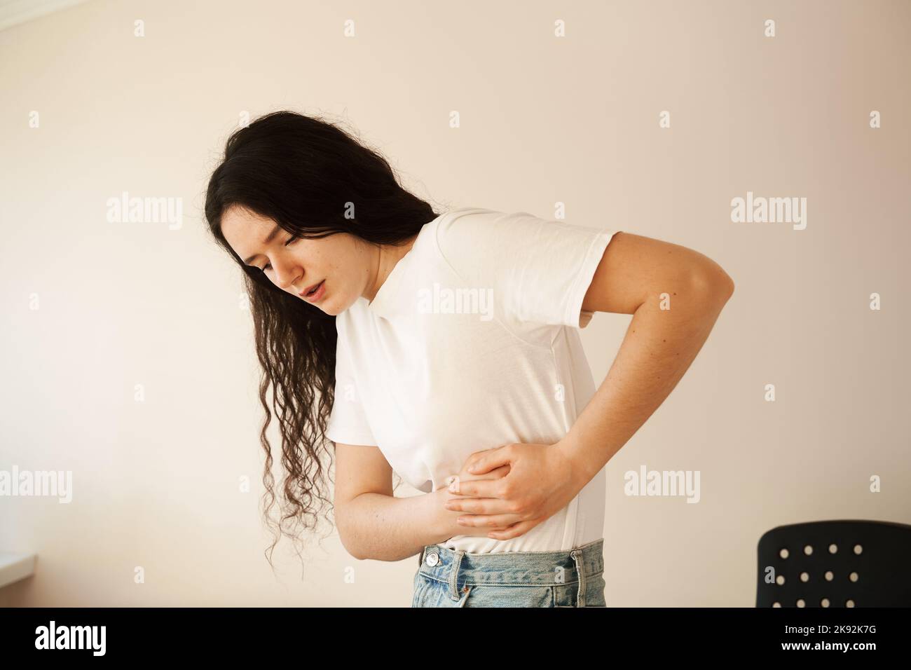 Stomach pain. Pancreatitis disease of pancreas becomes inflamed. Sick ...