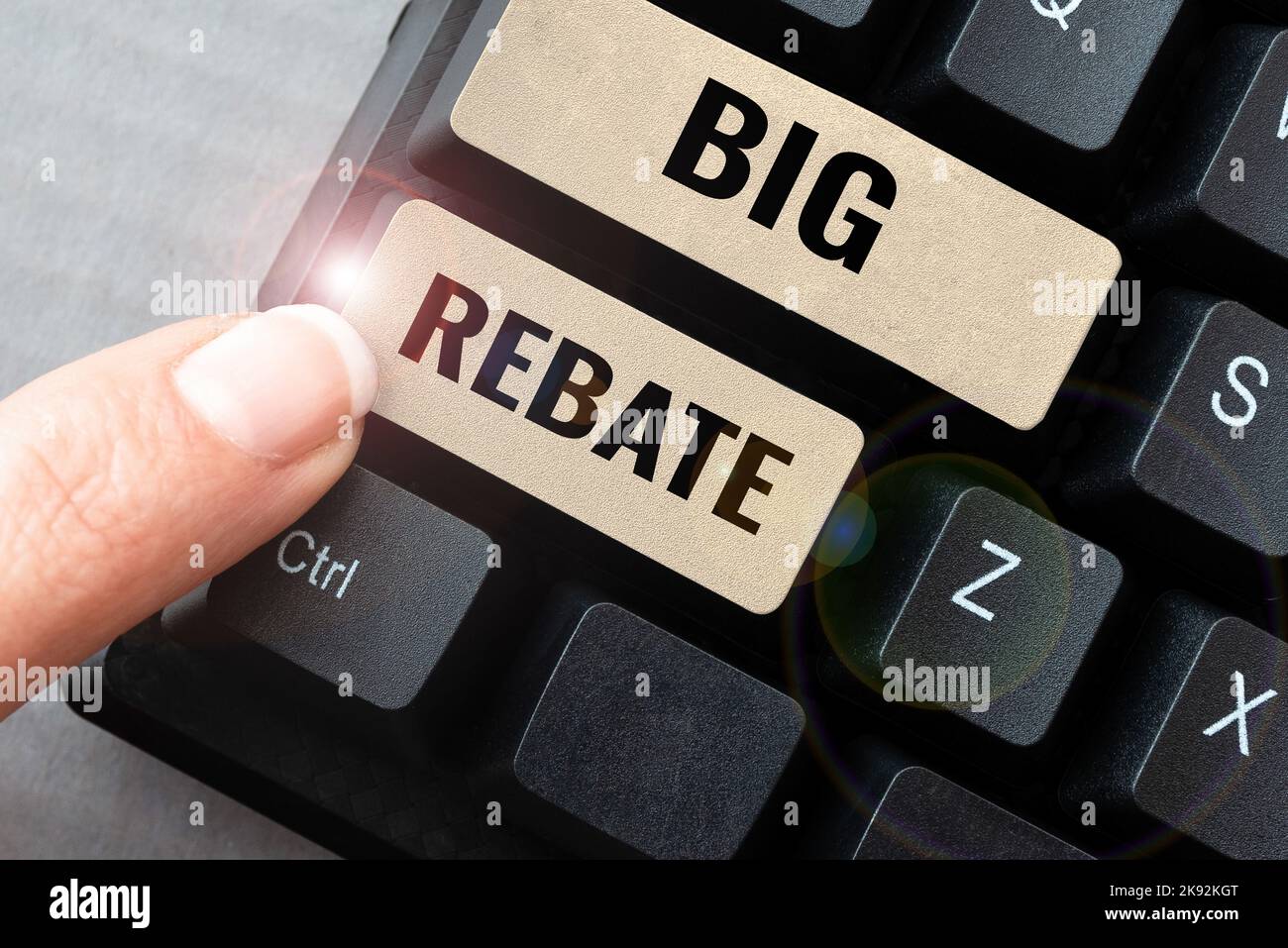 Conceptual display Big Rebate. Word for Huge rewards that can get when ...