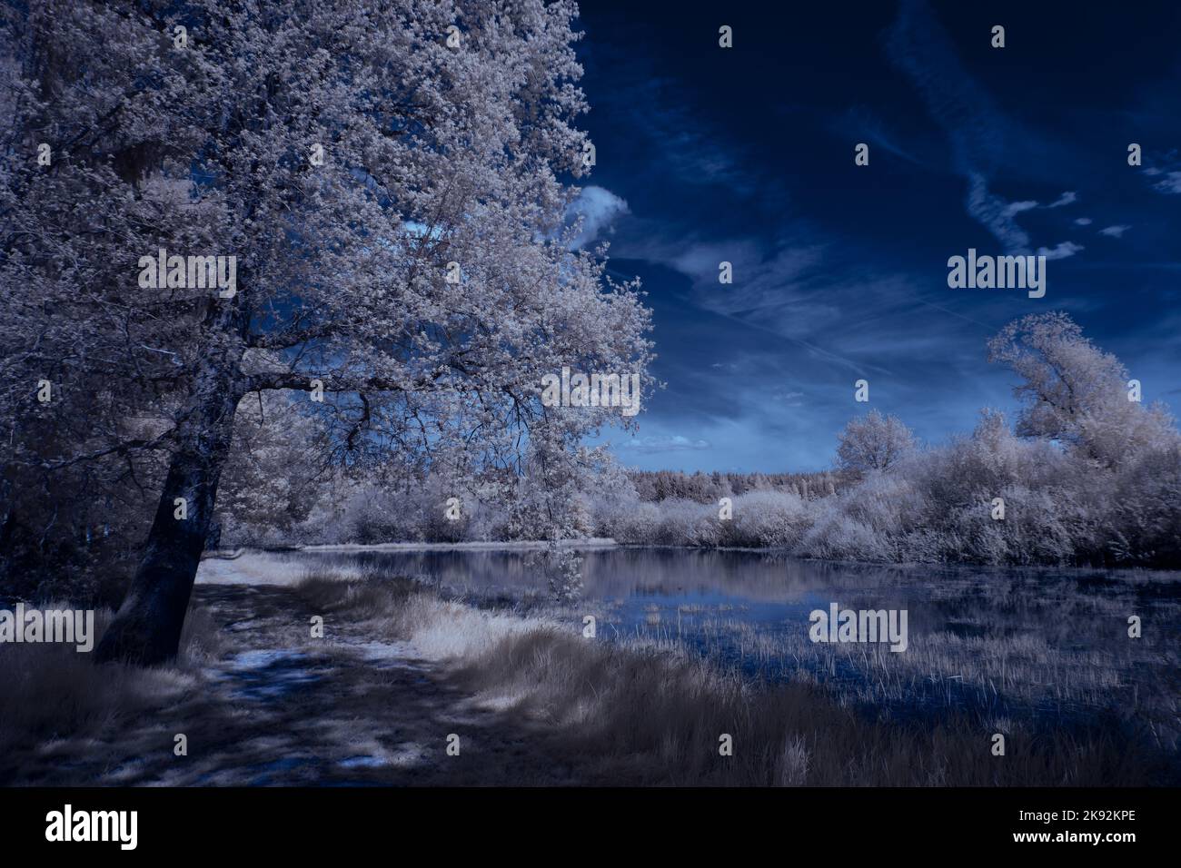 infrared photography - ir photo of landscape under sky with clouds ...