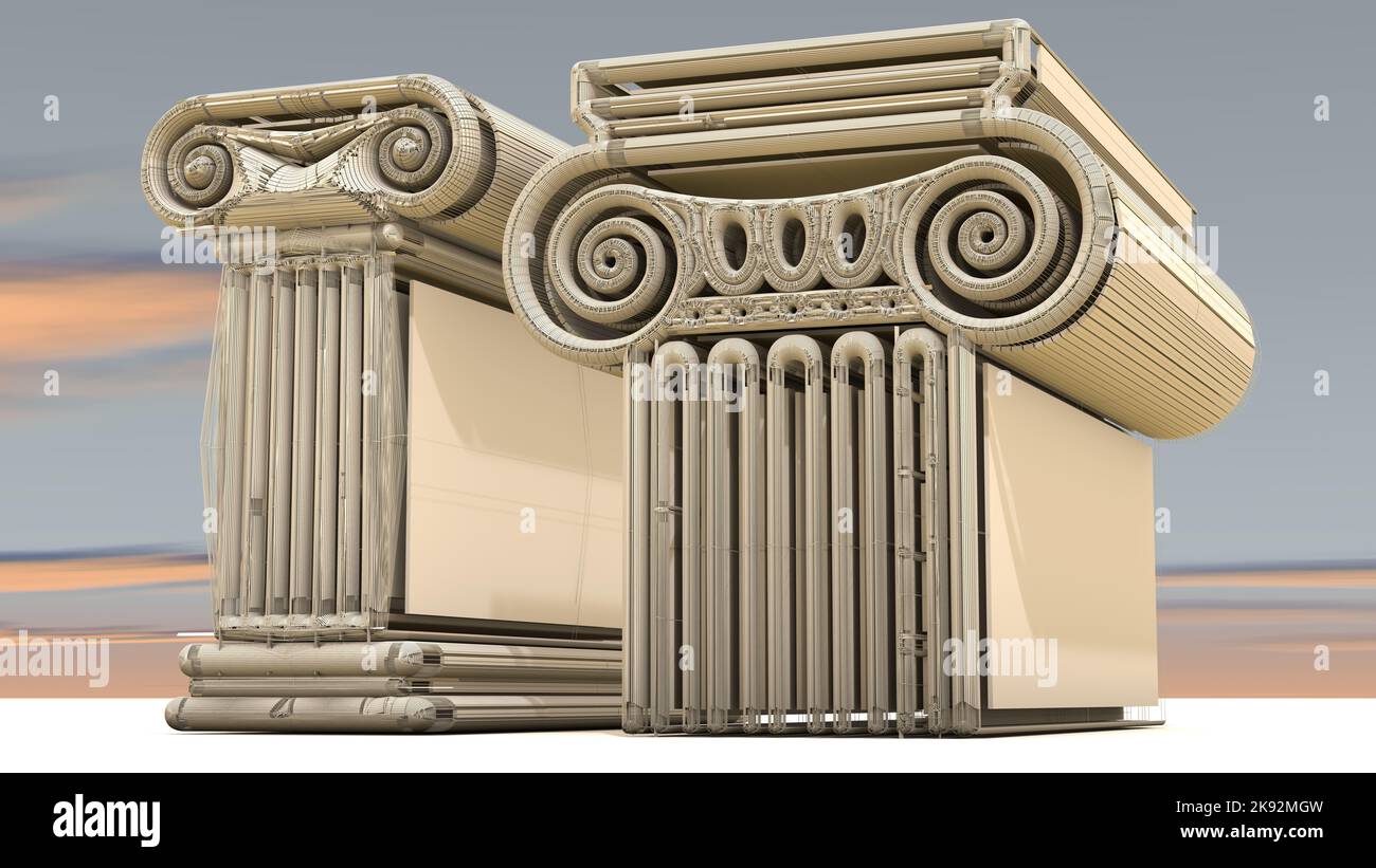 Modern 3D Illustration of architectural structure based on Archaic and Classical Greek Ionic and ...