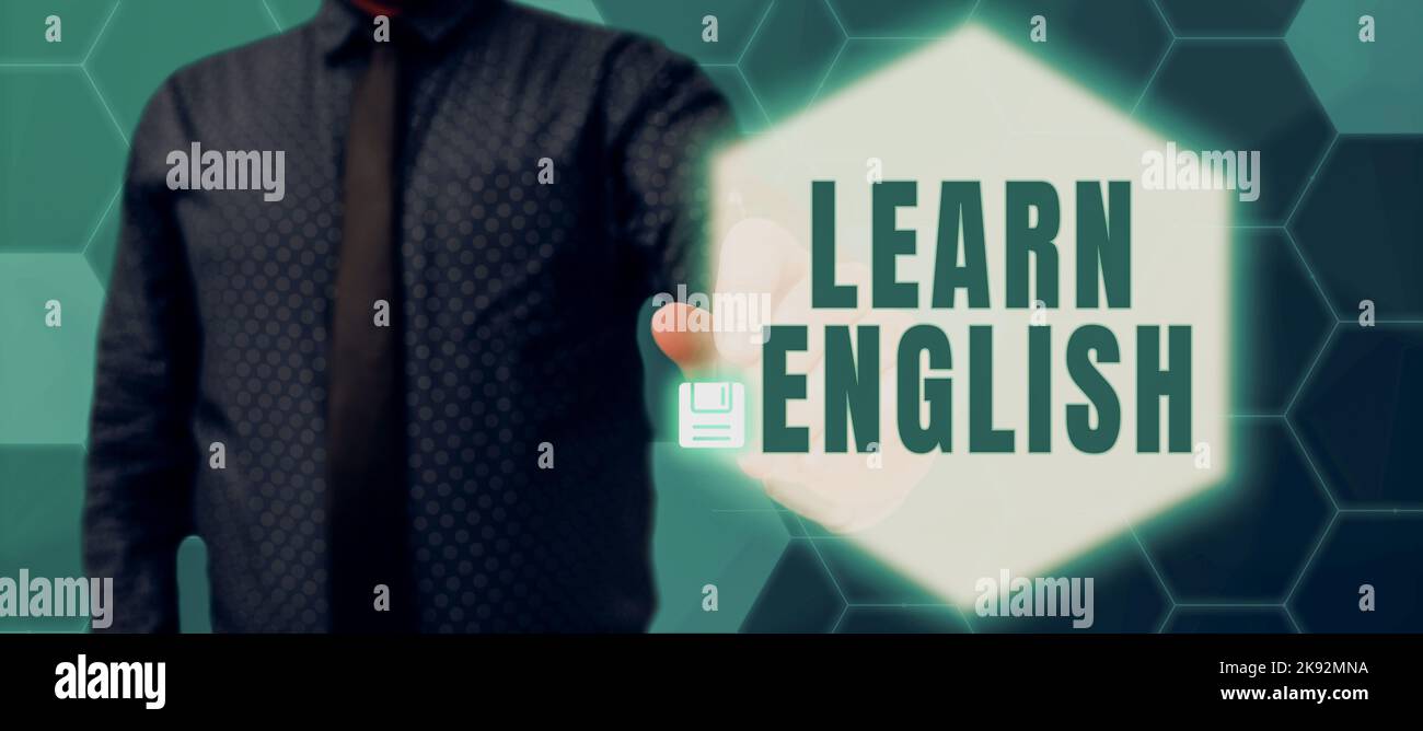 Text showing inspiration Learn English. Business concept to train writing and speaking, focusing ...