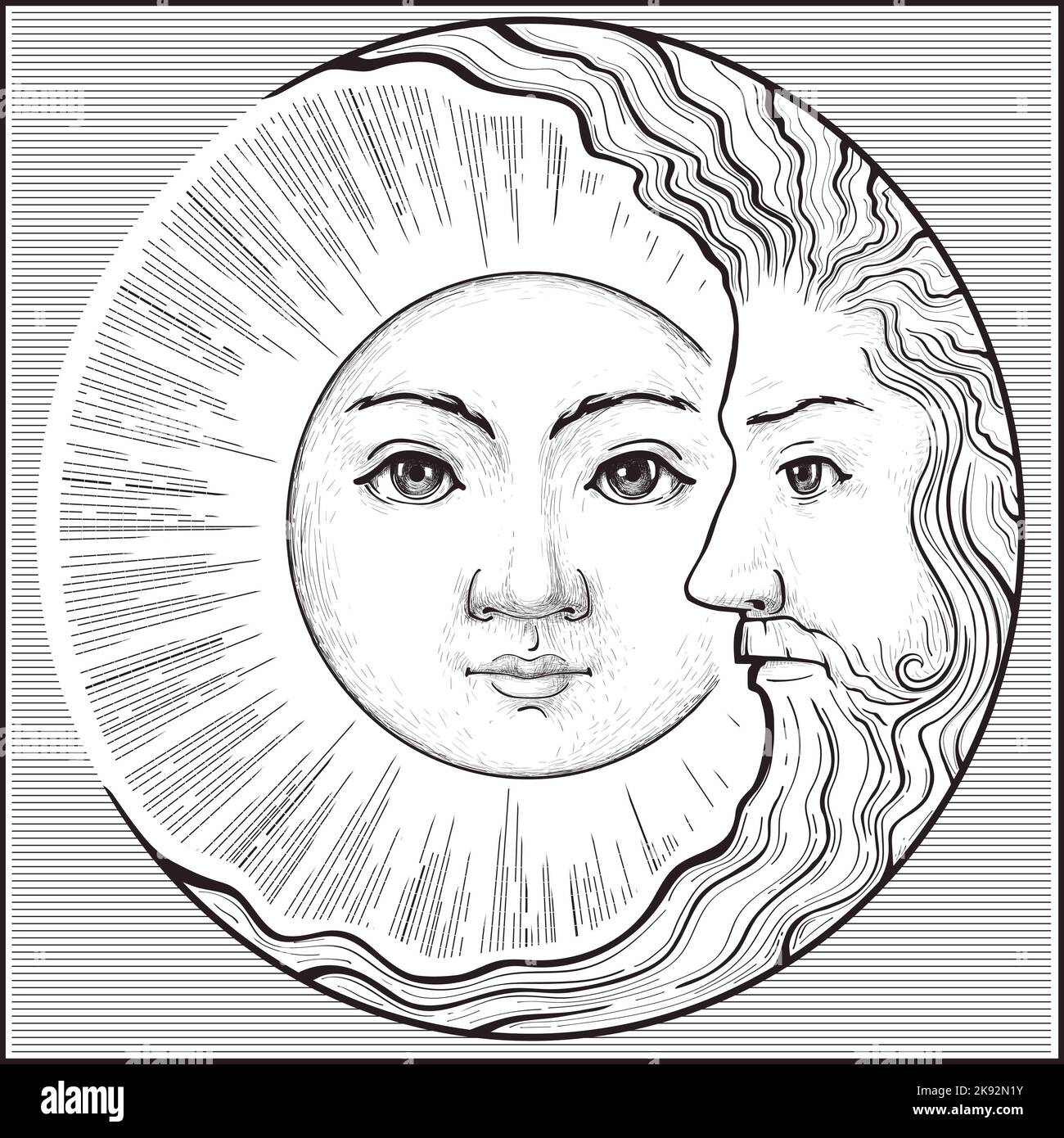 Sun and crescent moon with face Stock Vector Image & Art - Alamy