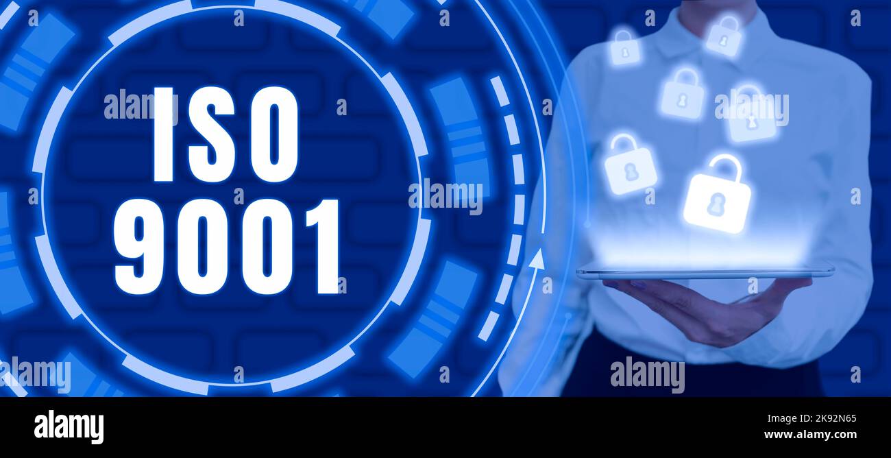 Text caption presenting Iso 9001. Business idea designed help ... Text caption presenting Iso 9001. Business idea designed help ...