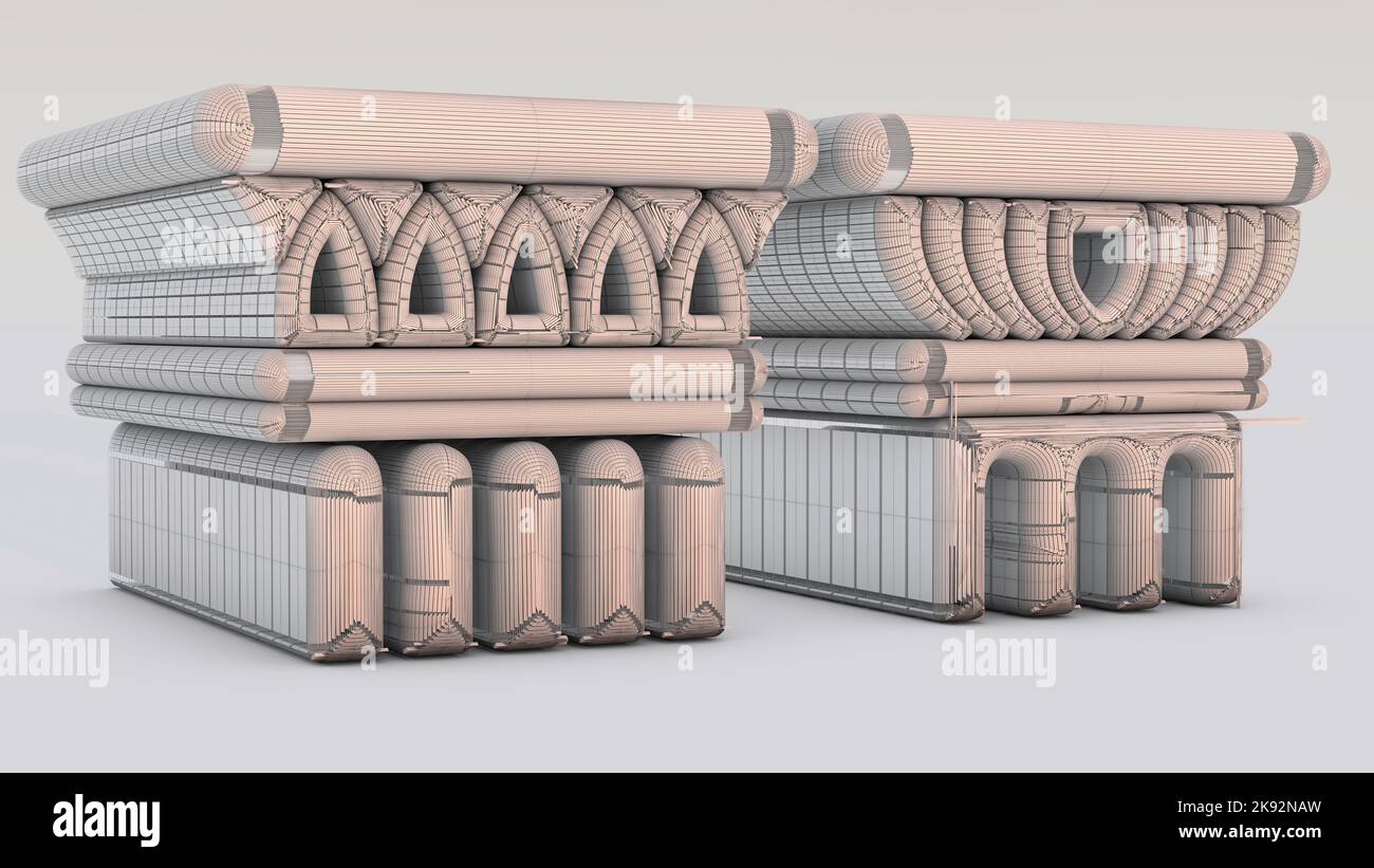 Modern 3D Illustration of architectural structure based on Archaic and ...