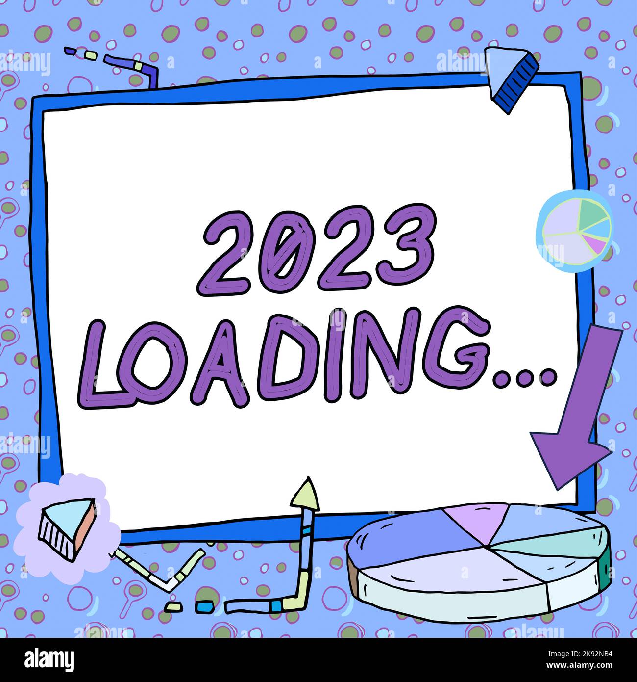 Handwriting text 2023 Loading.... Word for a year composed of a series of events that are still ...