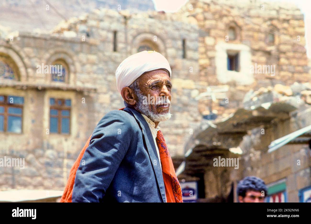 Sanaa, Yemen - June 30, 1991: portrait of old senior man with the ...