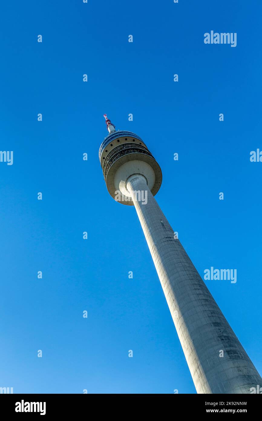 MUNICH, GERMANY - NOV 28, 2016: Olympic Tower by the park. It was built for the 1972 Summer ...