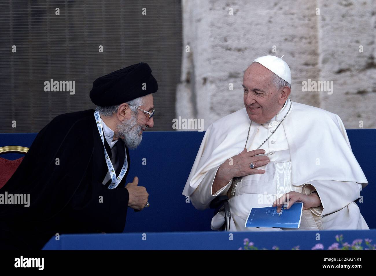 Rome, Italy. 25th Oct, 2022. Pope Francis chats with Sayyid Ali al ...