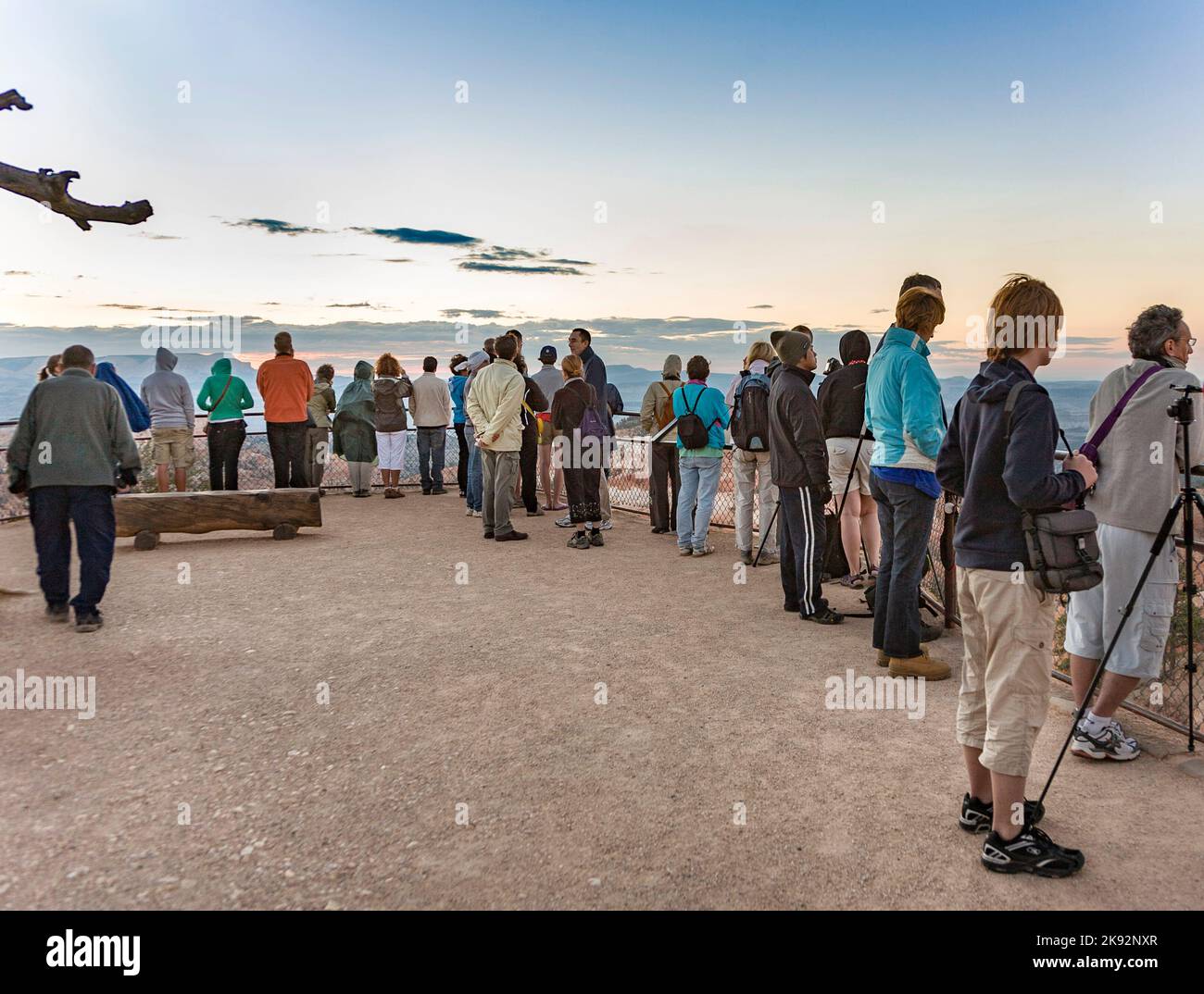 Bryce, USA - July16, 2008: people wait for the first sun at the ...