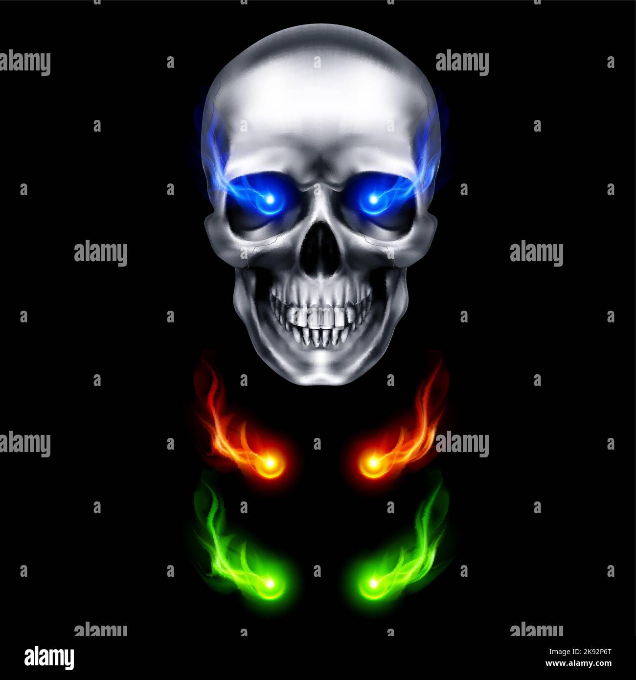 Human Metallic Skull with Blue Flaming Eyes. The Concept of Death ...