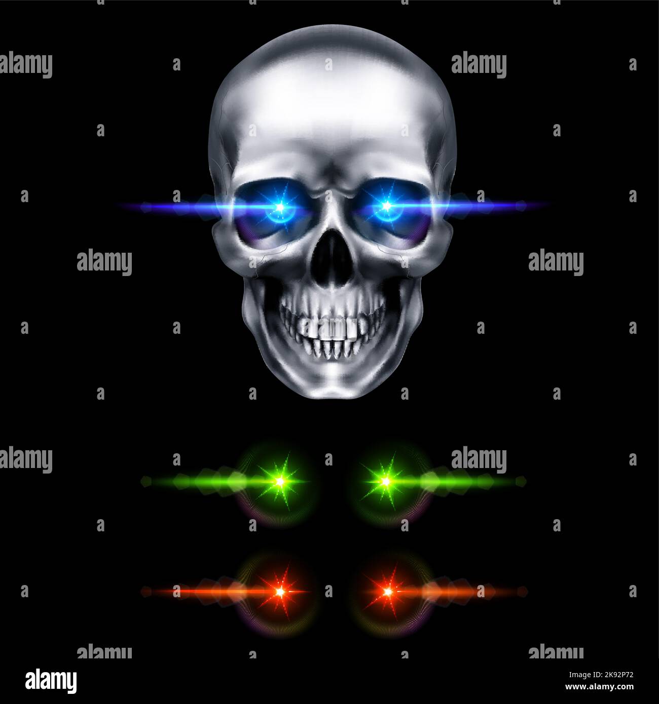Human Metallic Skull with Blue Glowing Eyes. The Concept of Death ...