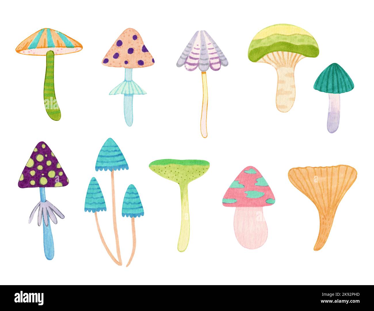 Cute watercolor abstract mushroom elements. Doodle clip art for fabric ...