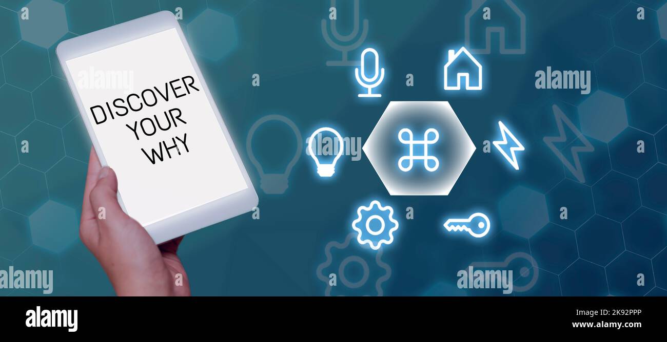 Conceptual caption Discover Your Why. Word Written on knowing the ...