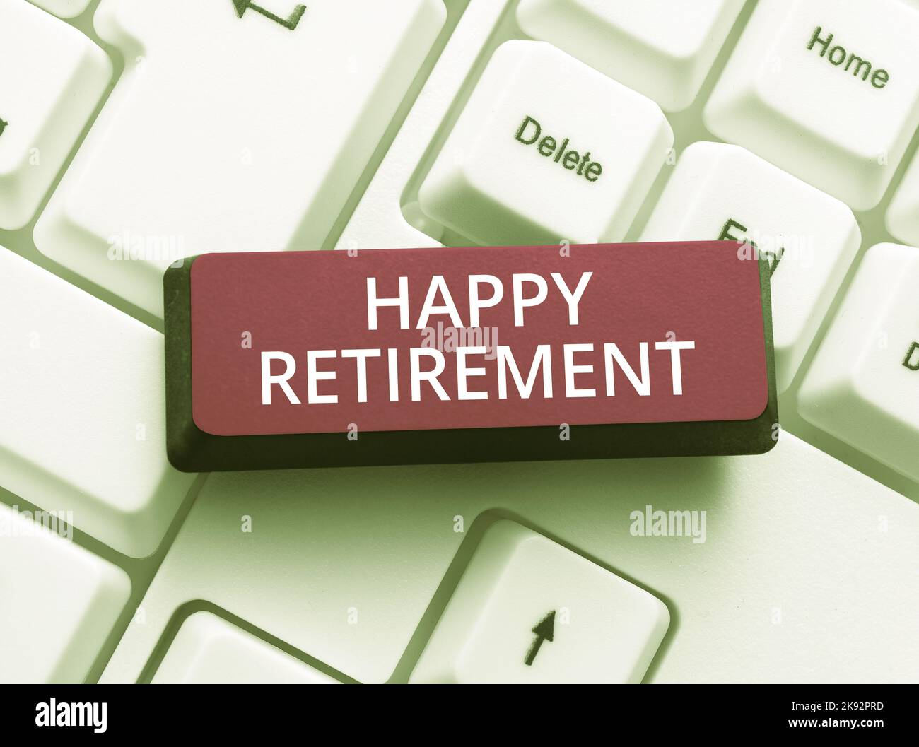 Hand writing sign Happy Retirement. Business concept account or ...