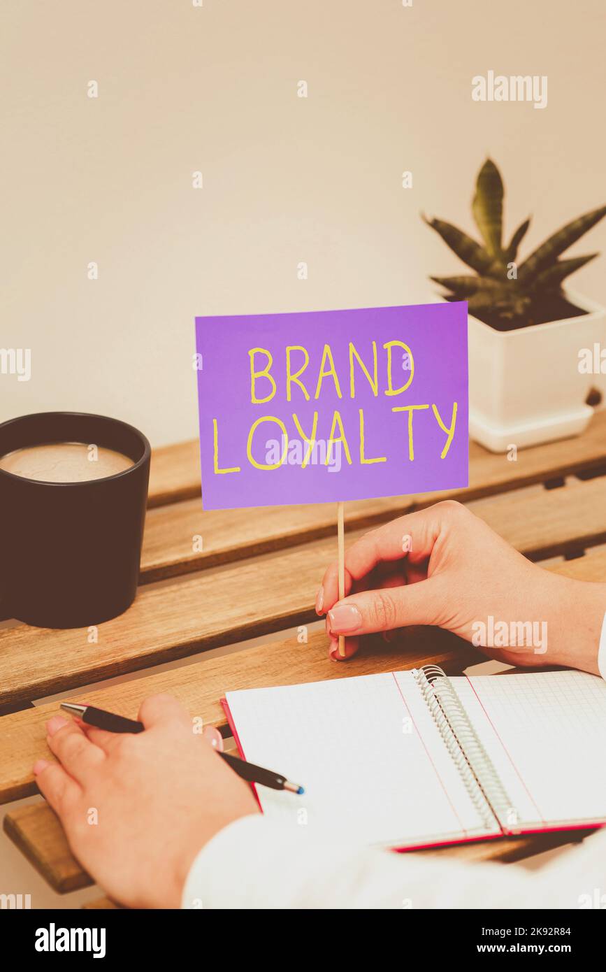 Hand writing sign Brand Loyalty. Conceptual photo positive feelings to ...
