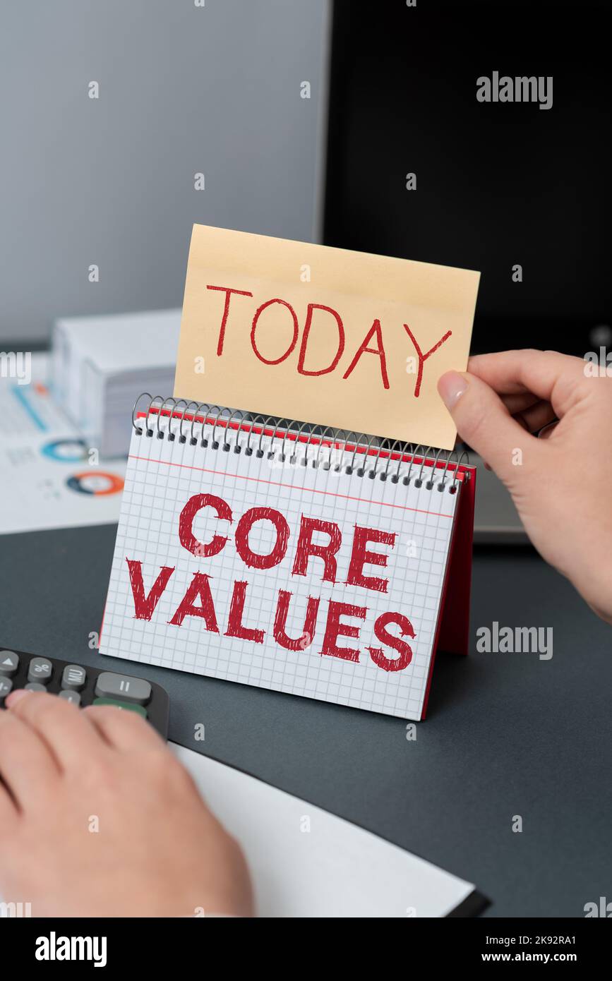 Text sign showing Core Values. Internet Concept principles which guide ...