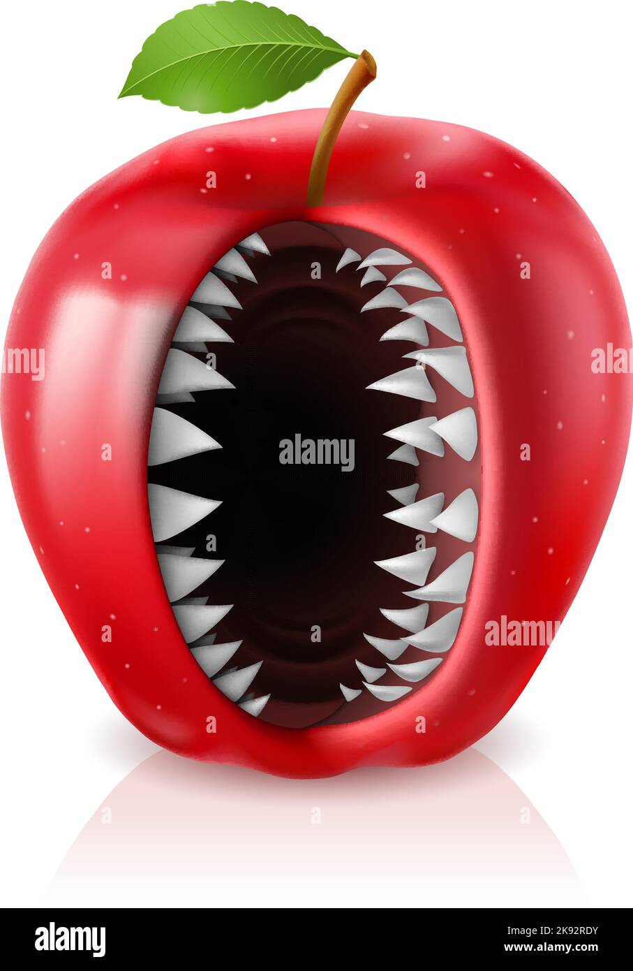 Ripe Red Apple Cartoon Character Monster for Halloween with Shark Jaw ...