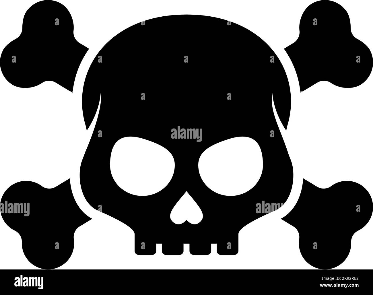 Black Silhouette of Evil Skull and Bones. Jolly Roger Icon. Death ...