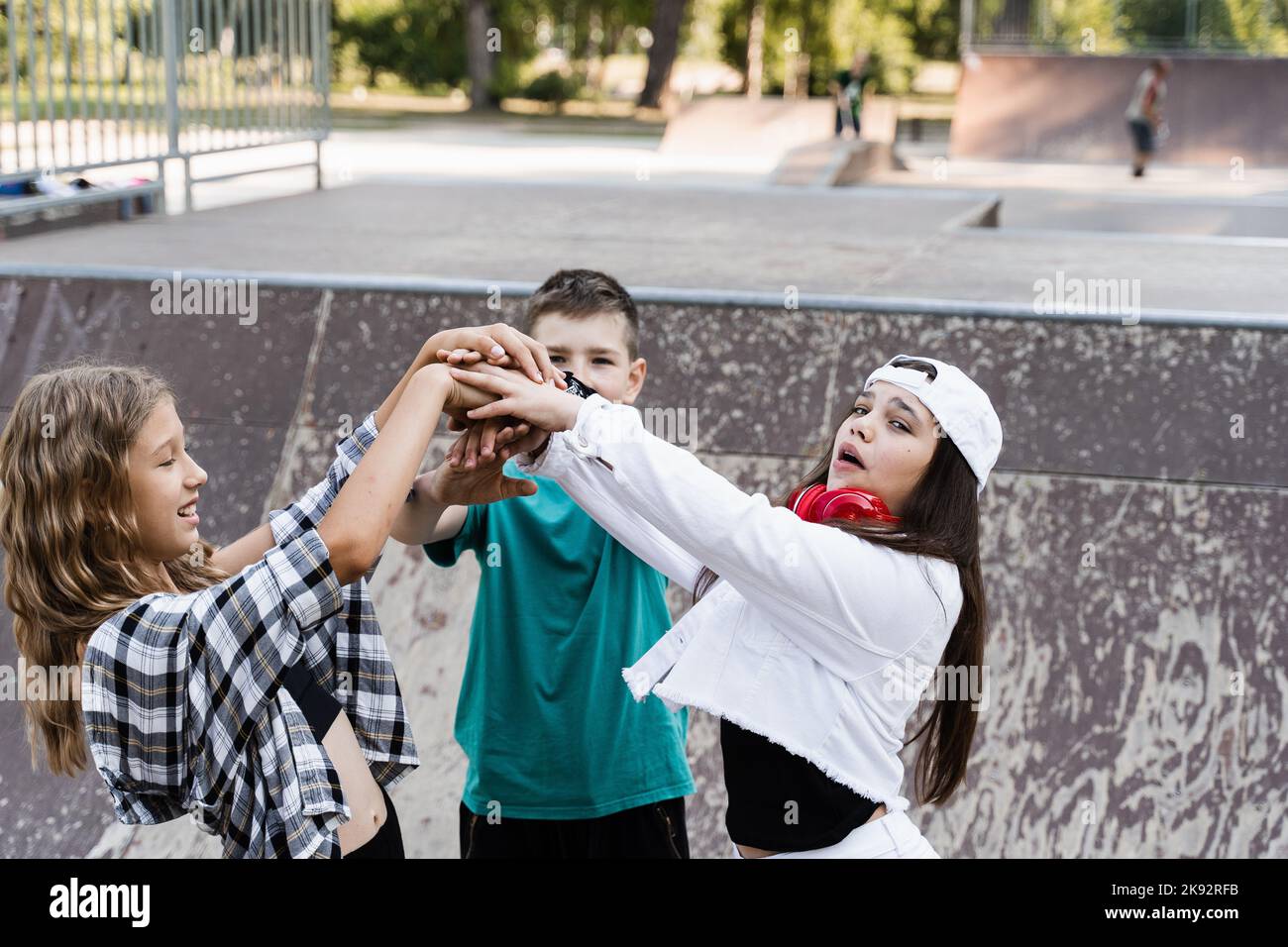 Stack of children hands. Concept of friendship sports support of ...