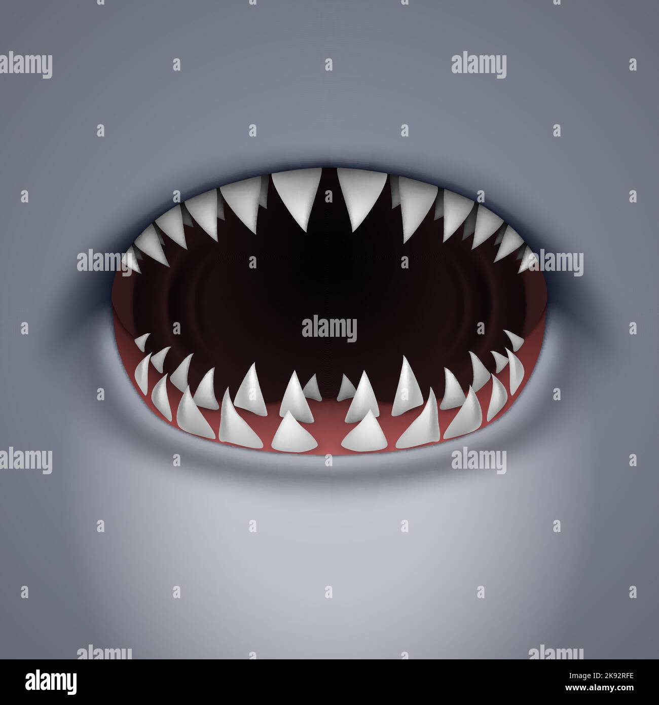 Cartoon Spooky Shark Jaw Isolated on Gray Background. Horror Background ...