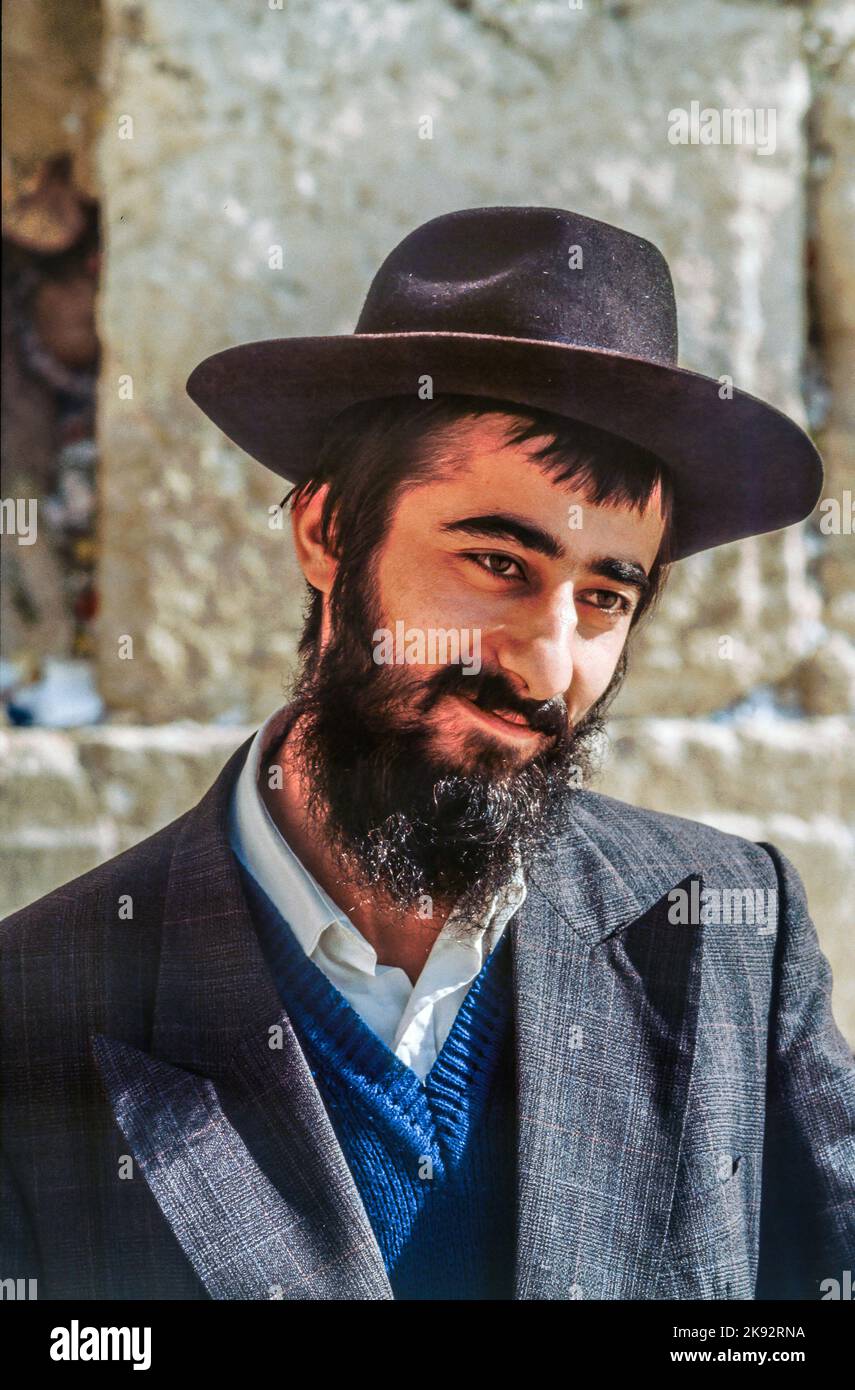 Jerusalem, Israel - January 1, 1994: Orthodox jewish man prays at the ...