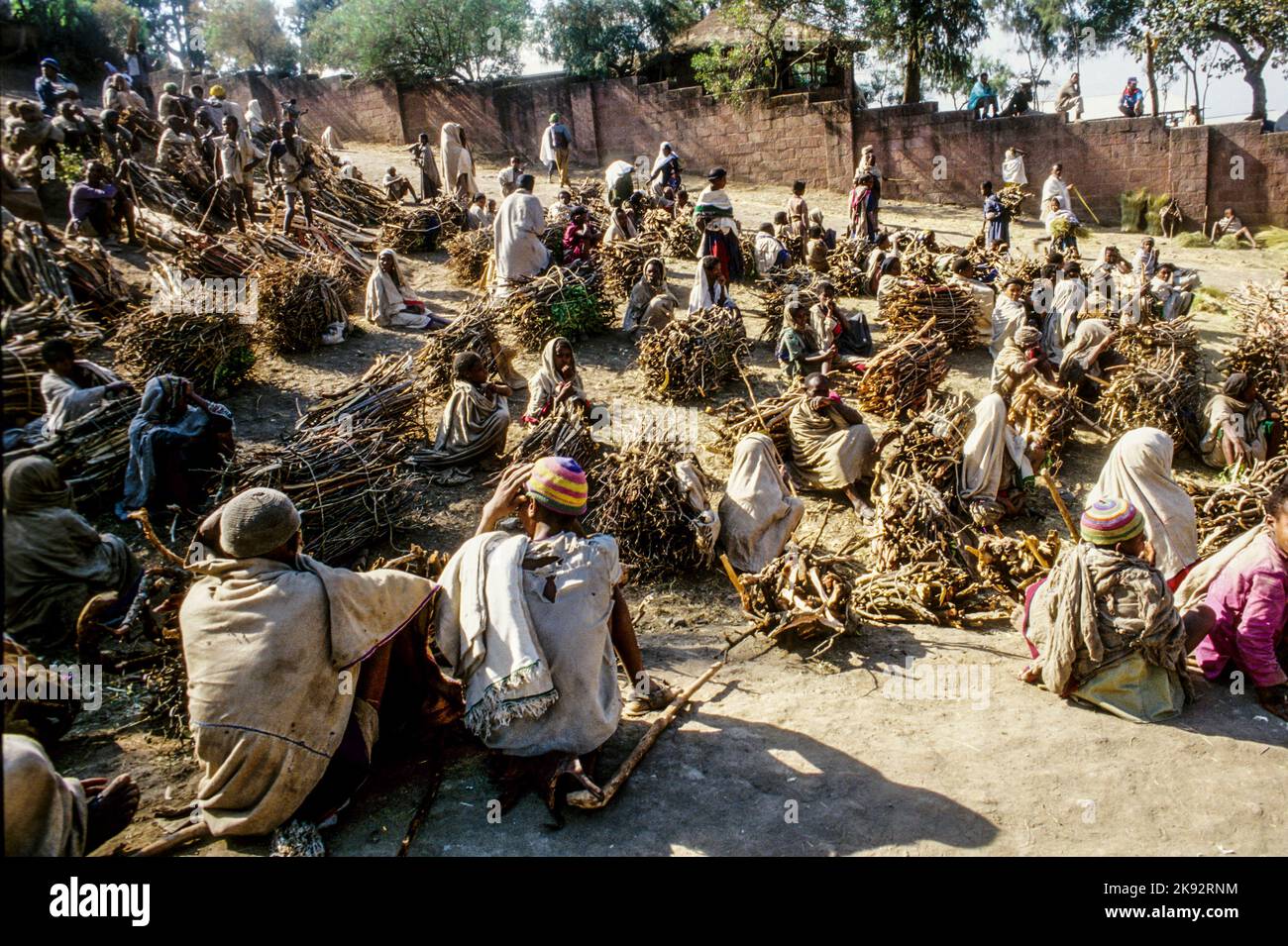 LALIBELA, ETHIOPIA -JUNE 30, 1998: people sell fire wood in early ...